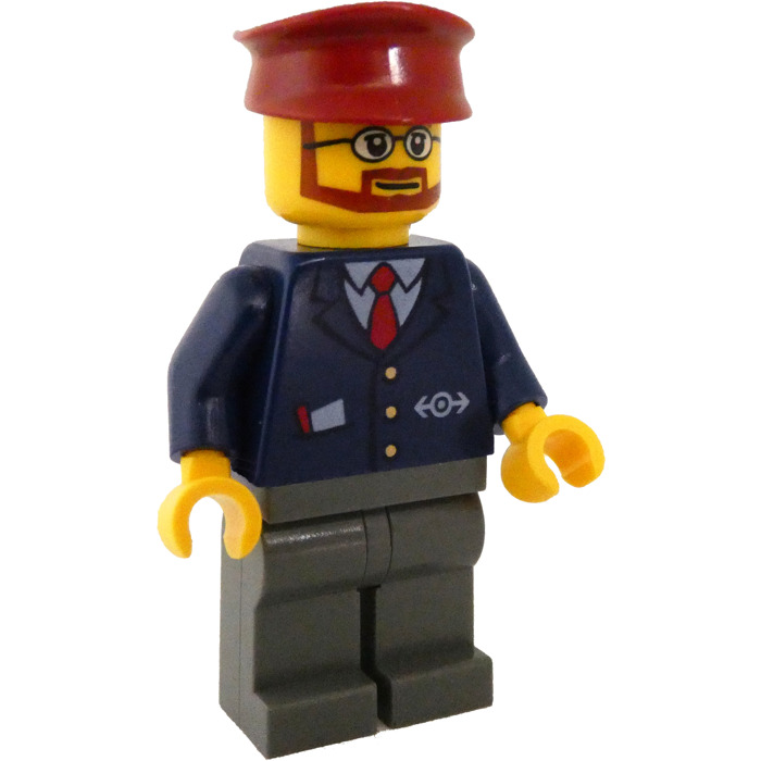 LEGO Train Conductor with Dark Red Hat and Round Glasses Minifigure ...