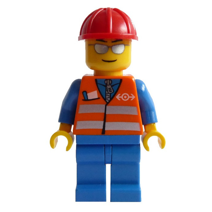 LEGO Train Worker with Orange Safety Vest and Silver Stripes Minifigure ...