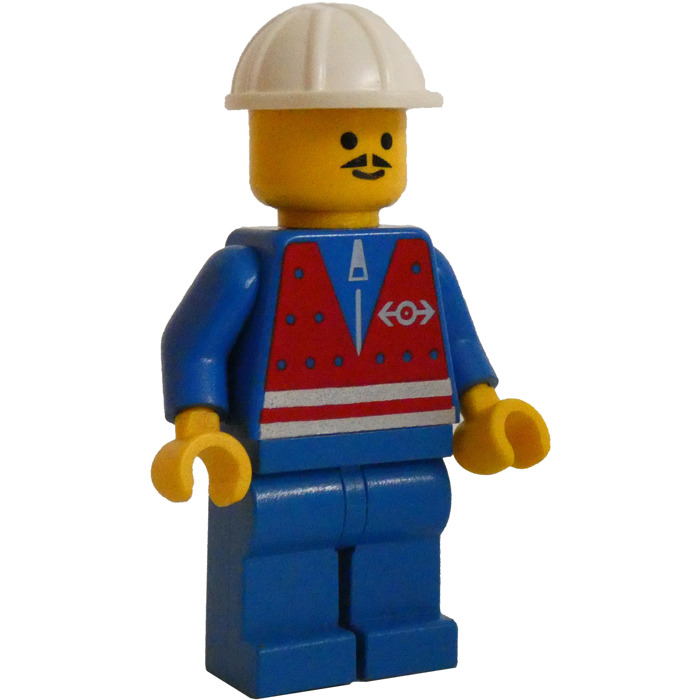 LEGO Train Yard Worker with Red Vest and Pointed Moustache Minifigure ...