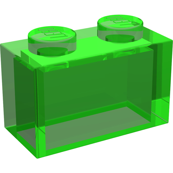 LEGO Transparent Bright Green Brick 1 x 2 without Bottom Tube (3065 / ...