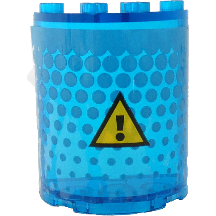 LEGO Cylinder 2 x 4 x 4 Half with Danger Triangle with Blue Rounds and ...