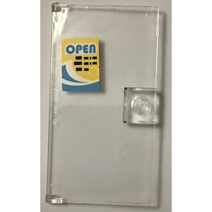 LEGO Transparent Door 1 x 4 x 6 with Stud Handle with Open hours sign ...