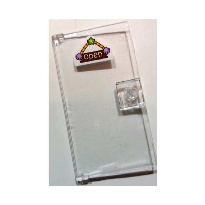 LEGO Transparent Door 1 x 4 x 6 with Stud Handle with open sign, shell ...