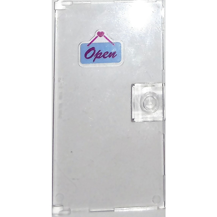 LEGO Transparent Door 1 x 4 x 6 with Stud Handle with Open Sign Sticker ...