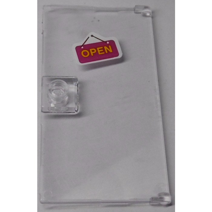 LEGO Transparent Door 1 x 4 x 6 with Stud Handle with Open Sign Sticker ...