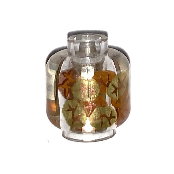 LEGO Transparent Head with Leaves and Tan Label with Script Writing ...