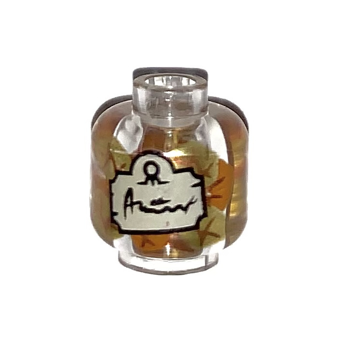 LEGO Transparent Head with Leaves and Tan Label with Script Writing ...