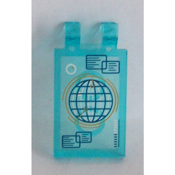 LEGO Transparent Light Blue Tile 2 x 3 with Horizontal Clips with Globe ...