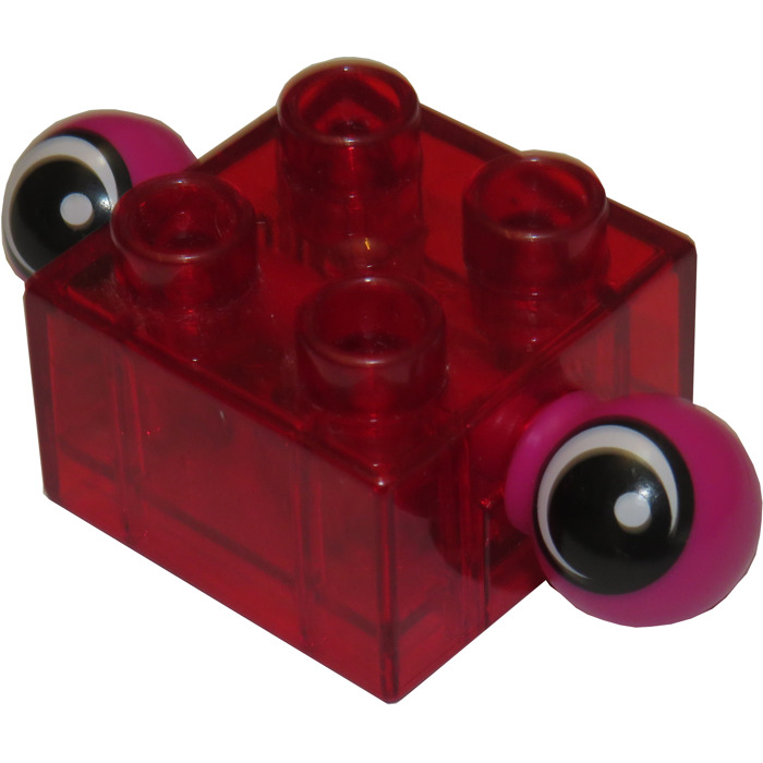 LEGO Transparent Red Duplo Brick 2 x 2 with turning eye extensions ...