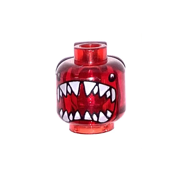 LEGO Transparent Red Minifigure Head with Tiny Eyes and Bared Shark ...