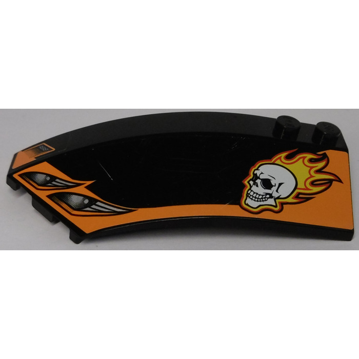 LEGO Wedge 3 x 8 x 2 Curved Left with Skull with Flames, Headlight ...