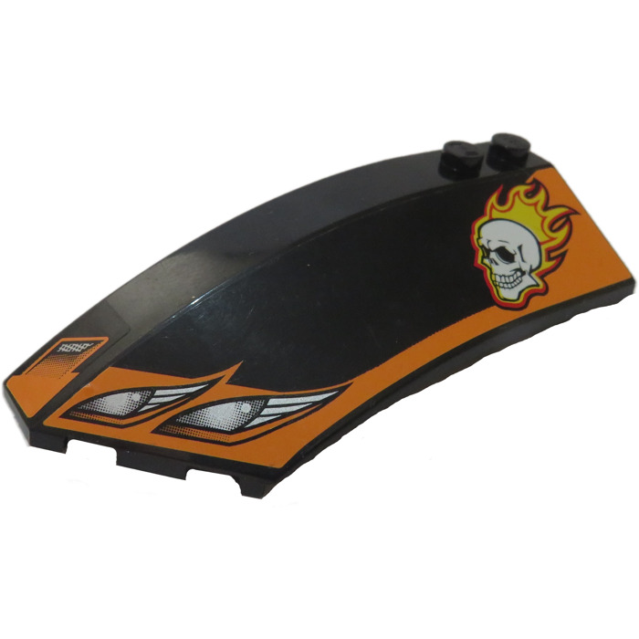 LEGO Wedge 3 x 8 x 2 Curved Left with Skull with Flames, Headlight ...