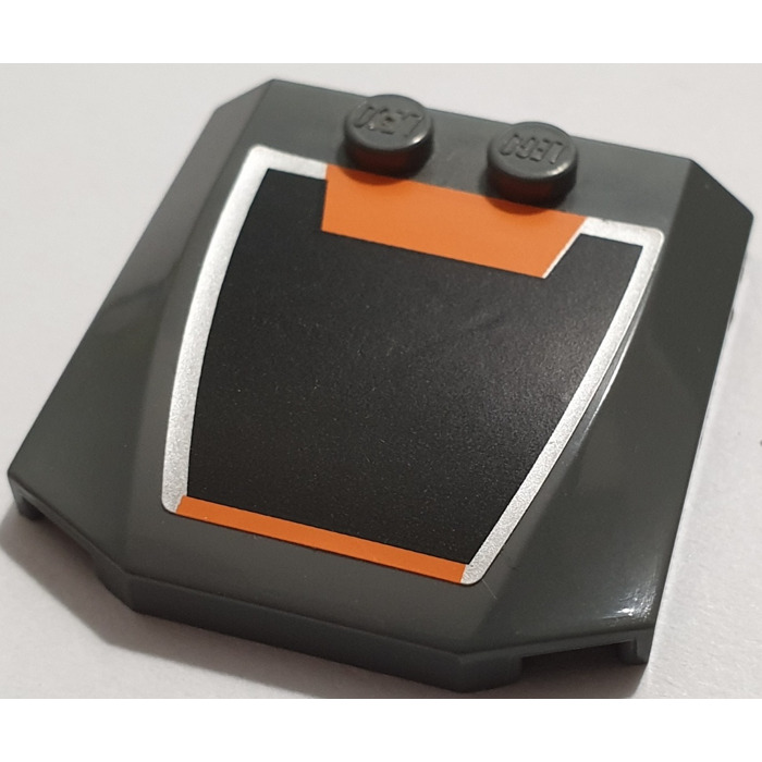 LEGO Wedge 4 x 4 Curved with Black and Orange Pattern, Silver Border ...