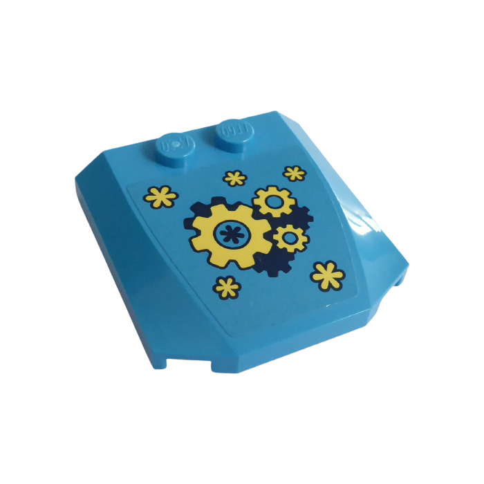 LEGO Wedge 4 x 4 Curved with Yellow Flowers and Cog Wheels Sticker ...