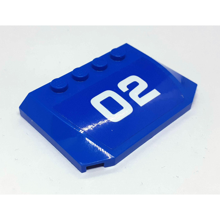 LEGO Wedge 4 x 6 Curved with White '02' on Blue Background Sticker ...