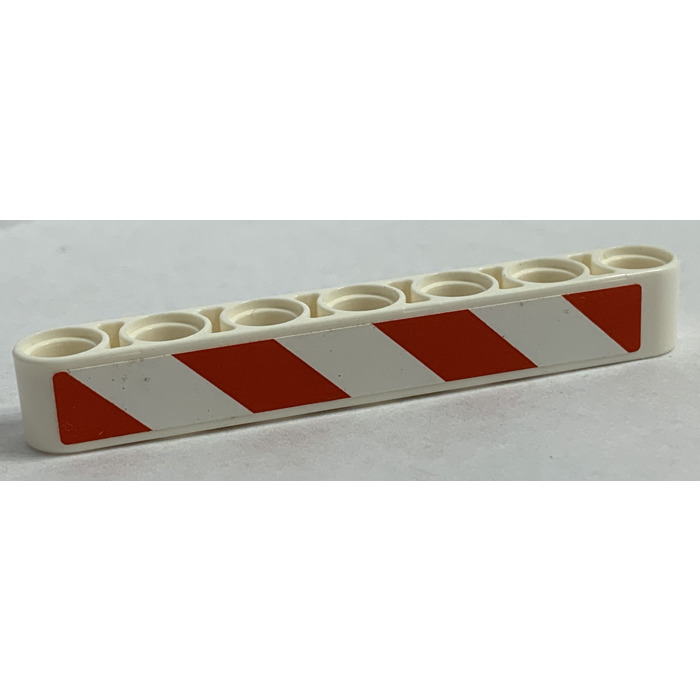 LEGO White Beam 7 with Red and White Danger Stripes Sticker (32524 ...