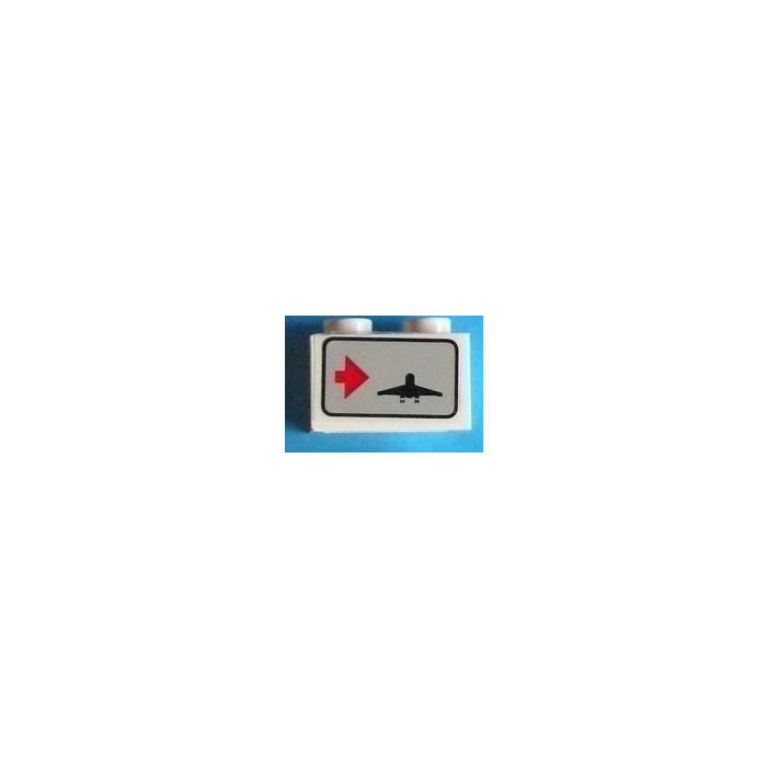 LEGO White Brick 1 x 2 with Airplane, Red Arrow, Dark Background (left ...