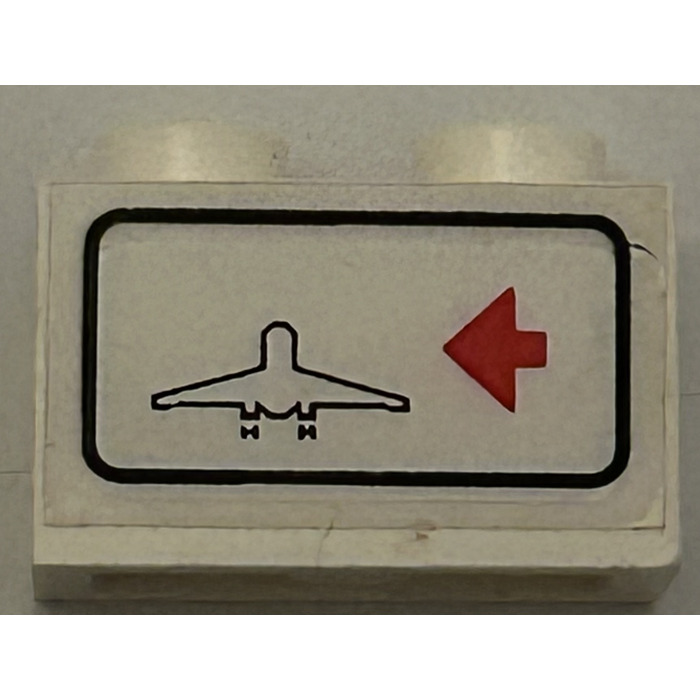 LEGO White Brick 1 x 2 with Arrow pointing Left & Airplane Sticker with ...