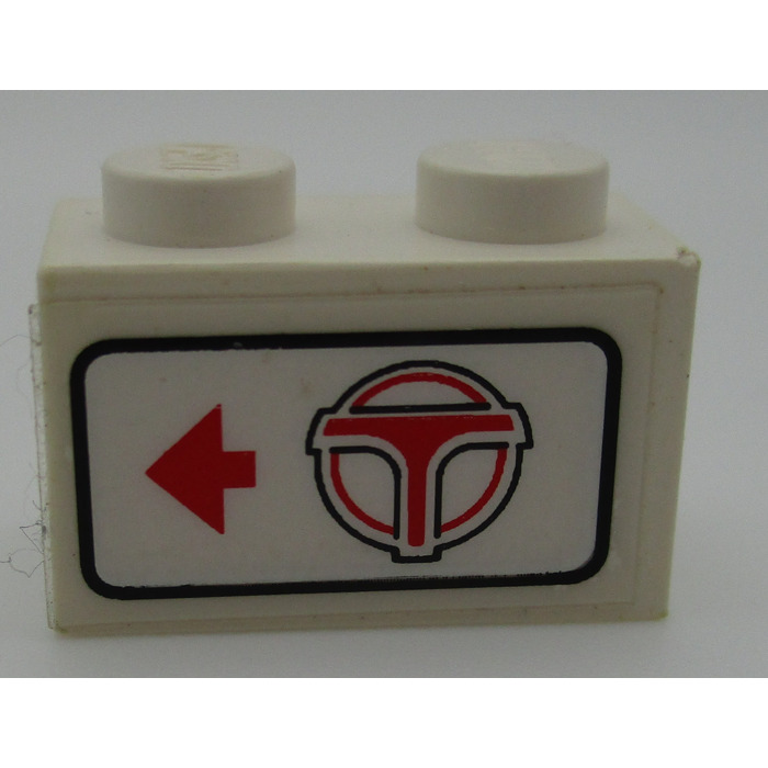 LEGO Brick 1 x 2 with Arrow pointing Left & Airport Shuttle logo ...