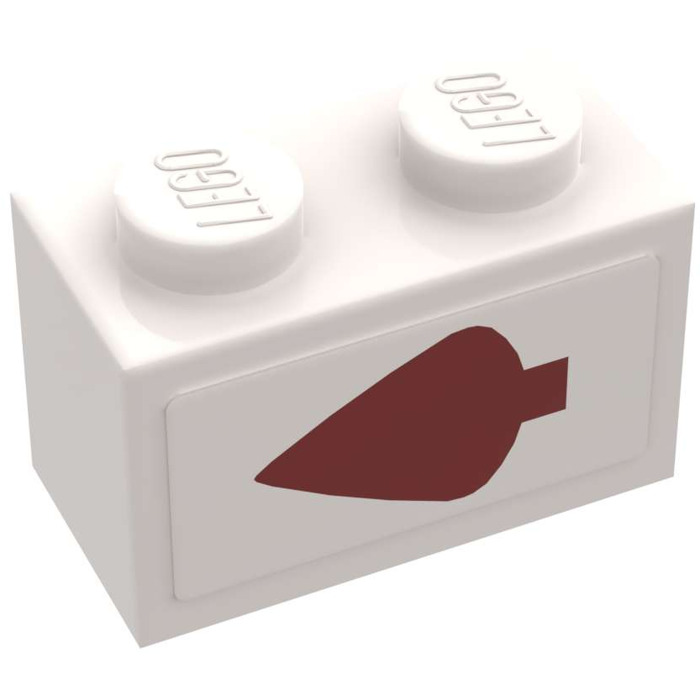 LEGO White Brick 1 x 2 with Dark Red Arrow (Pointing Left) Sticker with ...