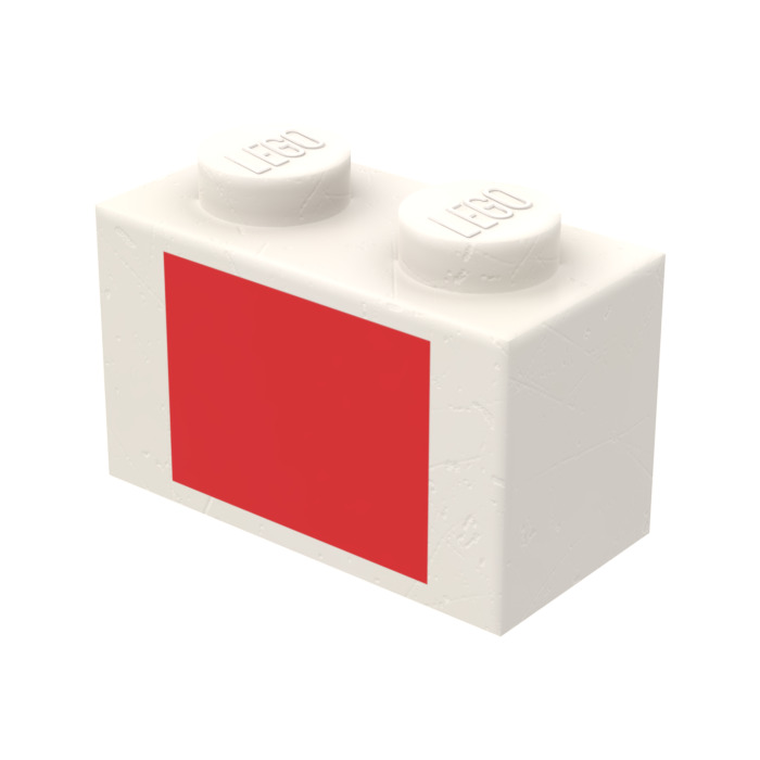 LEGO Brick 1 x 2 with Red Square Sticker from Set 6375-2 with Bottom ...