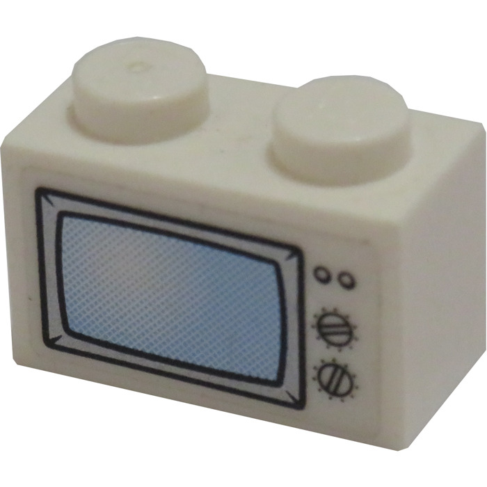 LEGO White Brick 1 x 2 with TV screen Sticker with Bottom Tube (3004 ...