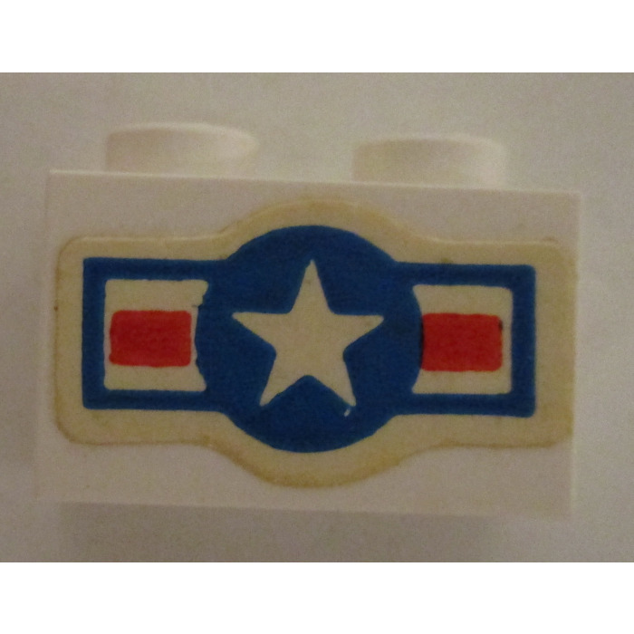 LEGO White Brick 1 x 2 with USA Roundel Sticker with Bottom Tube (3004 ...