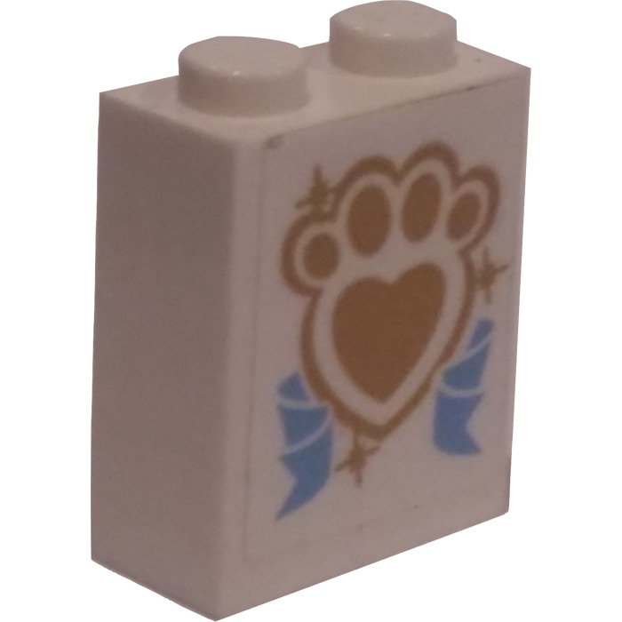 LEGO White Brick 1 x 2 x 2 with Golden Paw Print and Ribbon Sticker ...