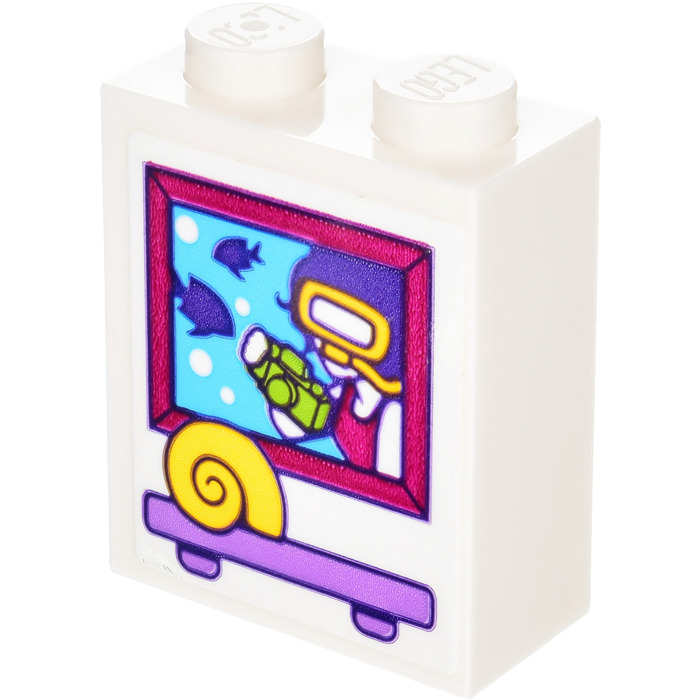 LEGO White Brick 1 x 2 x 2 with Photo Sticker with Inside Stud Holder ...