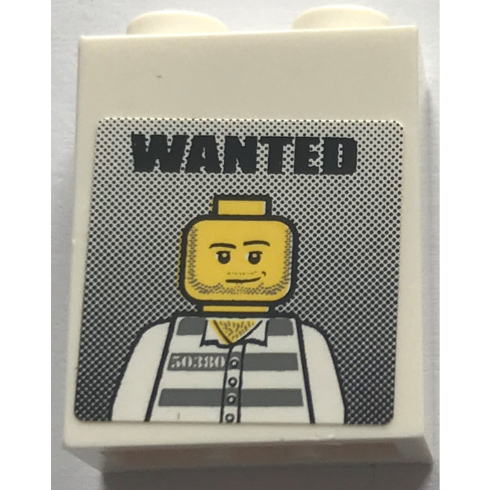 LEGO White Brick 1 x 2 x 2 with Wanted Poster Sticker with Inside Stud ...