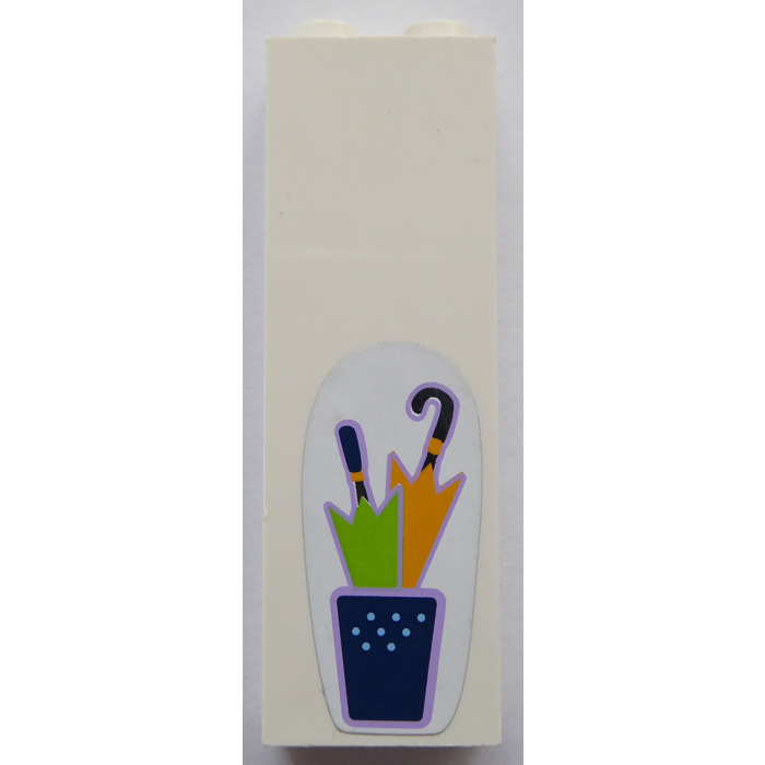 LEGO White Brick 1 x 2 x 5 with Basket with Two Umbrellas Sticker with ...