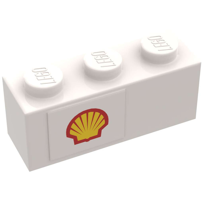 LEGO White Brick 1 x 3 with Shell Logo (Left) Sticker (3622) | Brick ...
