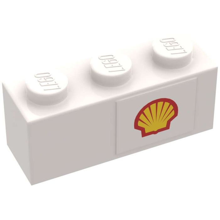 LEGO White Brick 1 x 3 with Shell Logo (Right) Sticker (3622) | Brick ...