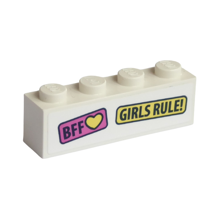 LEGO White Brick 1 x 4 with 'BFF' and 'Girls Rule' Sticker (3010 ...