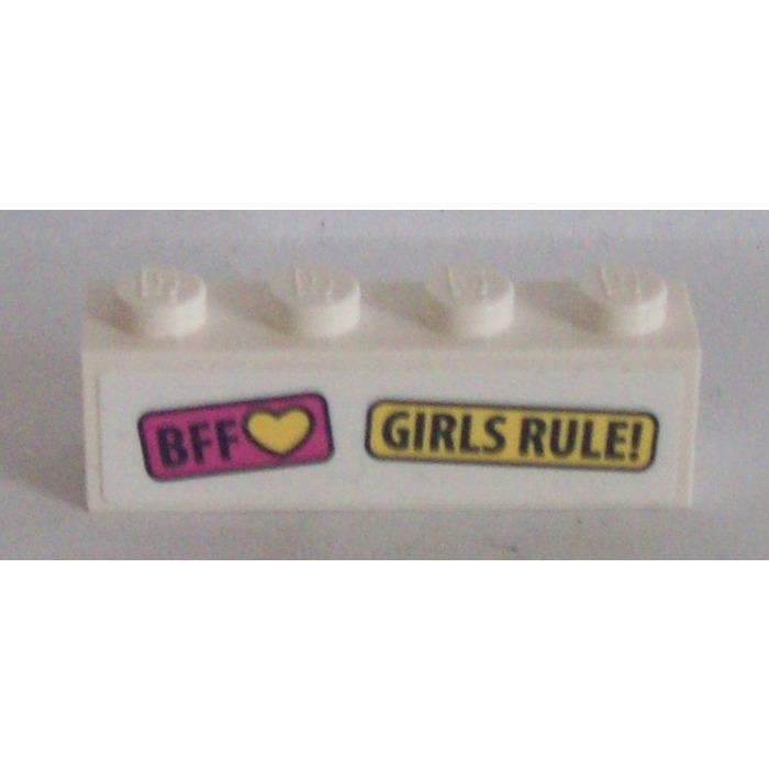 LEGO White Brick 1 x 4 with 'BFF' and 'Girls Rule' Sticker (3010 ...
