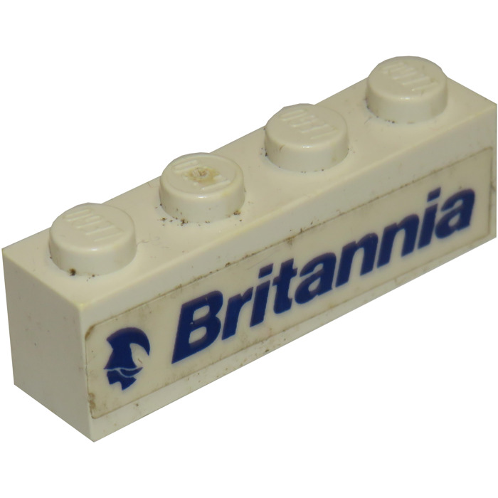 LEGO White Brick 1 x 4 with 'Britannia' and Logo Left Sticker (3010 ...