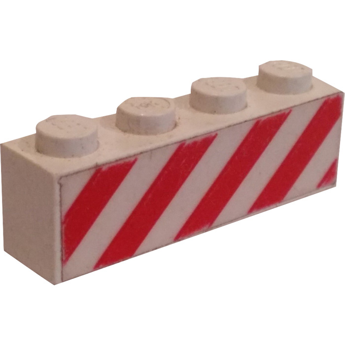 LEGO White Brick 1 x 4 with Hazard Stripes (Both Sides) Sticker (3010 ...