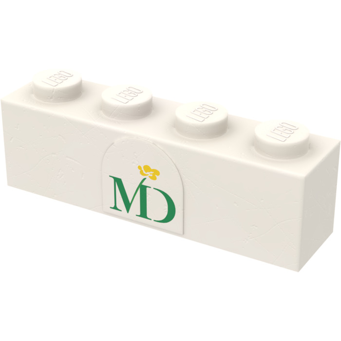 LEGO White Brick 1 x 4 with MD Foods Logo Sticker (3010) | Brick Owl ...