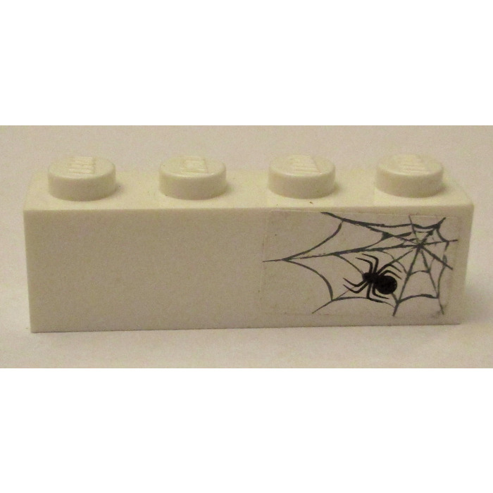 LEGO White Brick 1 x 4 with Spider and Web on Right Side Sticker (3010 ...