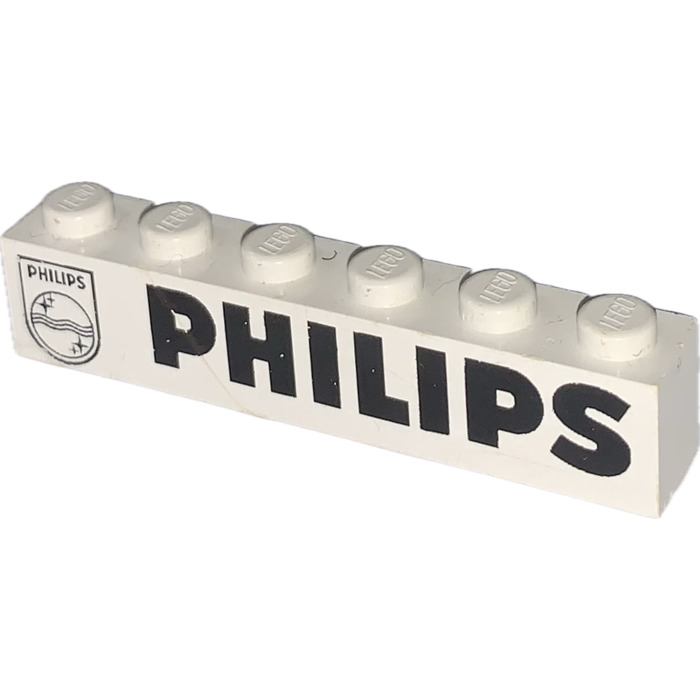 LEGO White Brick 1 x 6 with Black PHILIPS Logo and Name (3009) | Brick ...