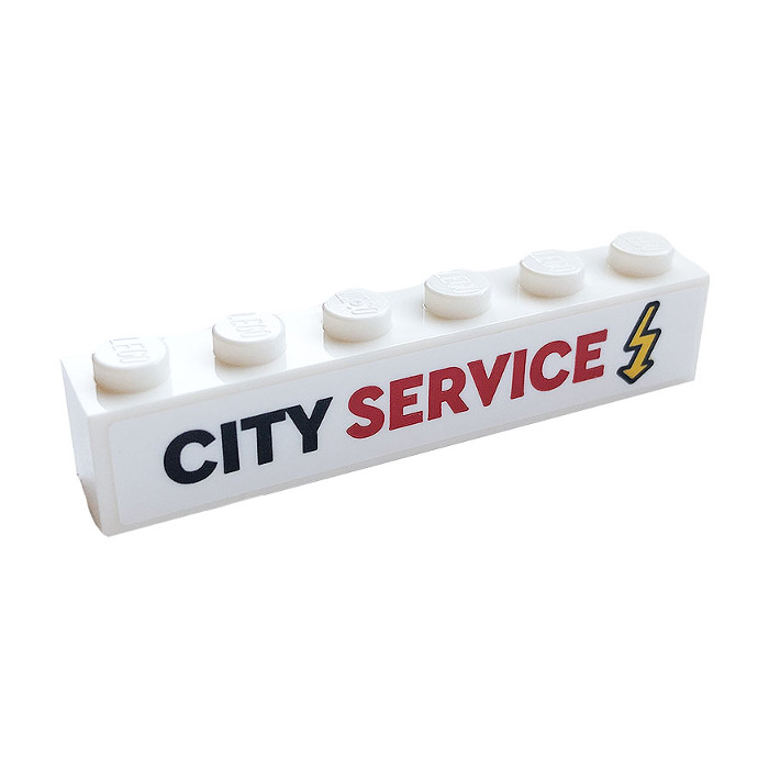 LEGO White Brick 1 x 6 with 'CITY SERVICE', Electricity Symbol Sticker ...