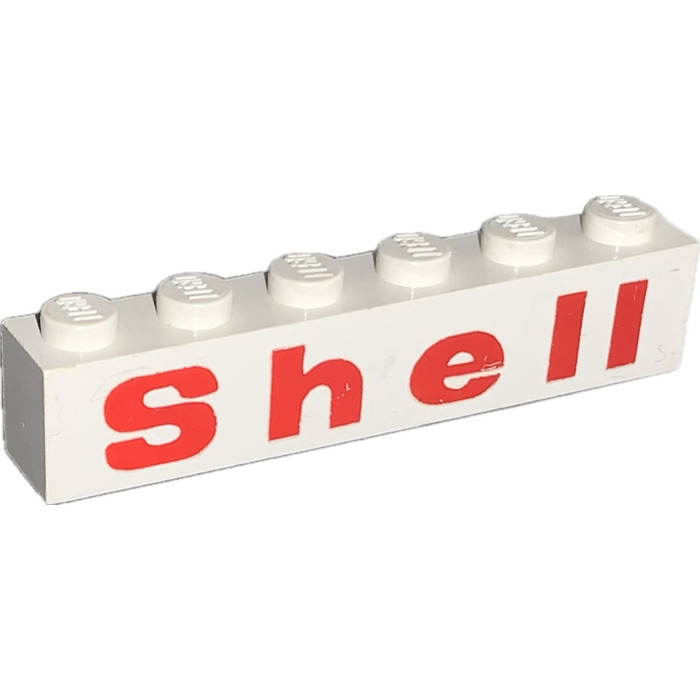 LEGO White Brick 1 x 6 with Red 'Shell' Wide Pattern with rounded 'e ...