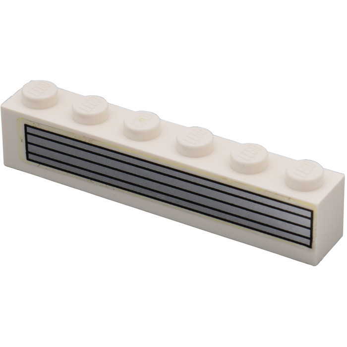 LEGO White Brick 1 x 6 with Silver Grille Sticker (3009) | Brick Owl ...