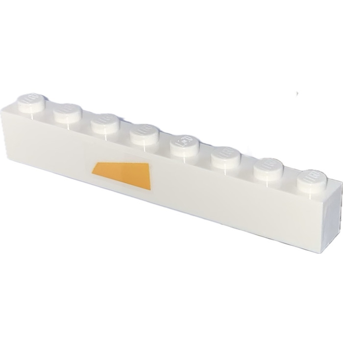 LEGO White Brick 1 x 8 with Light Orange Rectangle (Left) Sticker (3008 ...
