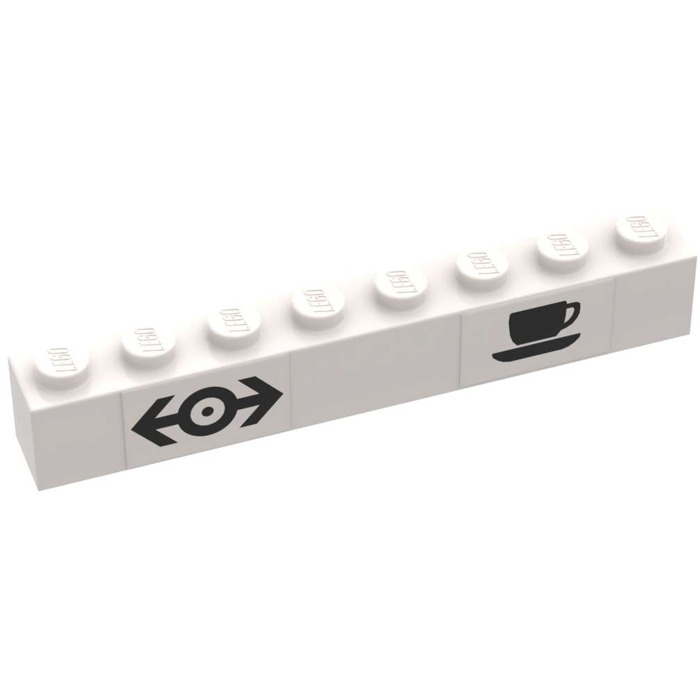 LEGO White Brick 1 x 8 with Train Logo and Coffee Cup Sticker (3008 ...