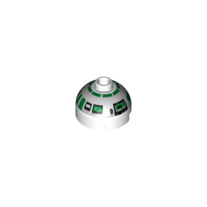 LEGO White Brick 2 x 2 Round with Dome Top with Silver and Green (R2-R7 ...