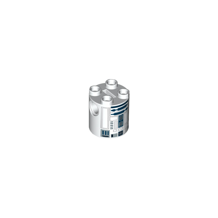 LEGO White Brick 2 x 2 x 2 Round with R2-D2 Astromech Droid Body with ...