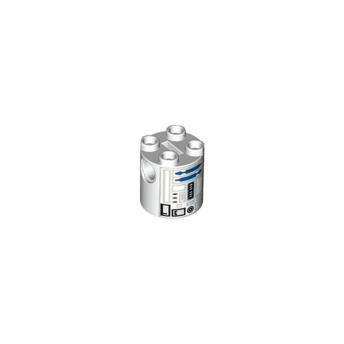 LEGO White Brick 2 x 2 x 2 Round with R2-D2 with Bottom Axle Holder ...