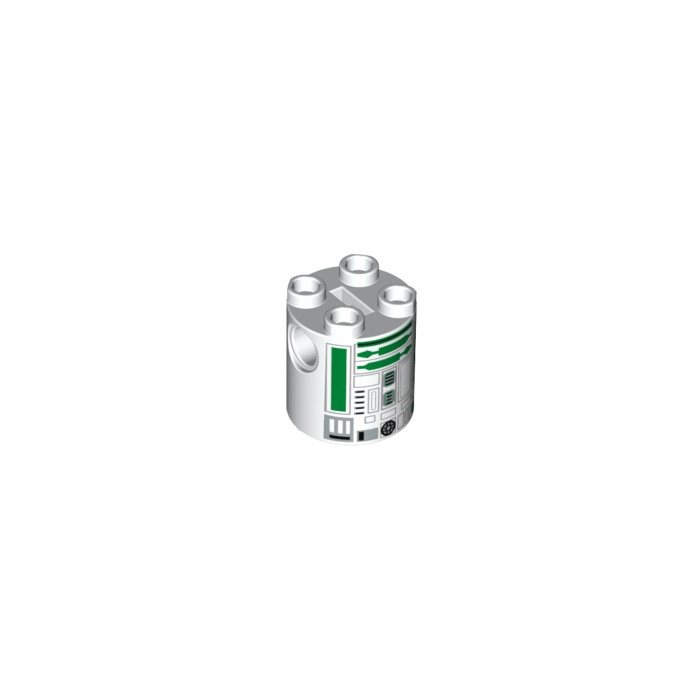 LEGO White Brick 2 x 2 x 2 Round with R2 Unit Astromech Droid Body with ...