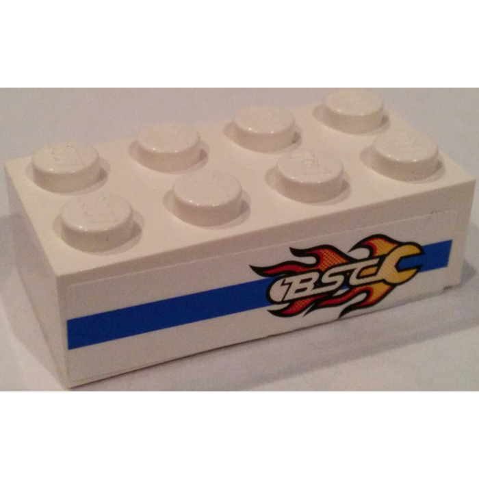 LEGO White Brick 2 x 4 with with BSC Logo (Right Side) Sticker (3001 ...